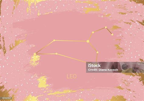 골드 레오 별 브러쉬의 손으로 그린 카드 별자리 천체 공간 조디악 별자리 기호 스타 점성술 점성술 기호 아이콘 매직 스페이스