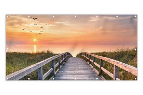 Muchowow Balkonsichtschutz Sonnenuntergang Meer Weg Gras Düne