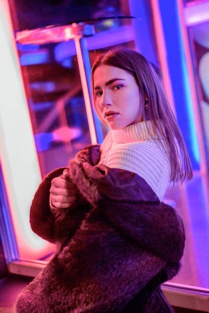 Premium Photo Portrait Of Valentina In Red And Blue Lights