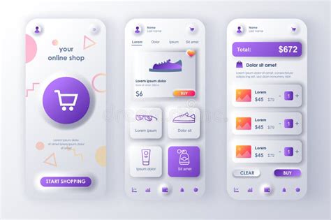 Online Shopping Concept Neumorphic Templates Set Stock Vector