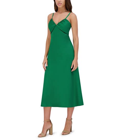 Siena Matte Satin V Neck Sleeveless Spaghetti Straps Slip Midi Dress