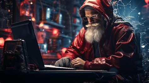 Premium Ai Image Santa Claus Cyber Tech Christmas