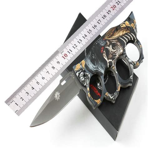 Knuckles Folding Knife Skull Head Pattern Bff Ts