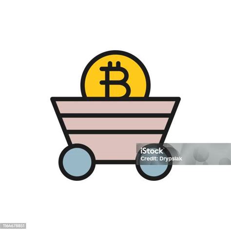 비트 코인 동전 광부 트롤리 블록 체인 암호 화폐 평면 색상 아이콘 가상현실에 대한 스톡 벡터 아트 및 기타 이미지 가상현실