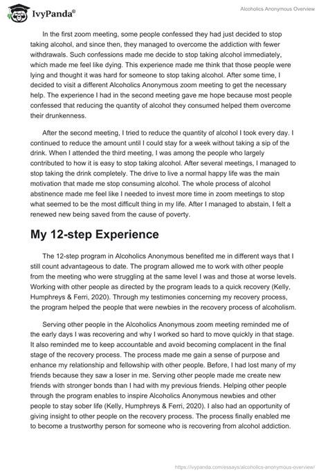 Alcoholics Anonymous Overview 1101 Words Essay Example