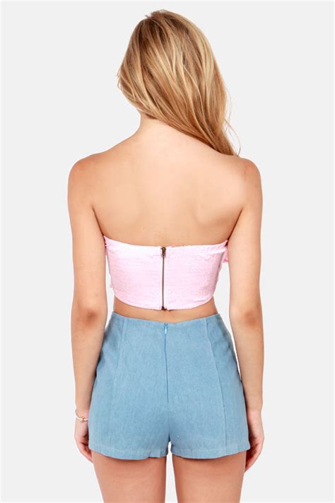 Sexy Strapless Top Pink Top Bustier Top 4100