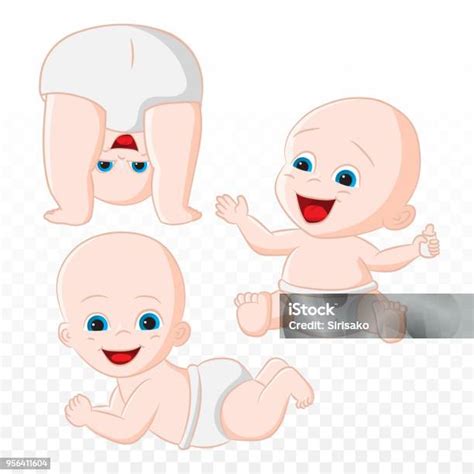 사랑 스러운 신생아 귀 엽 고 행복 한 만화 캐릭터 벡터 일러스트 레이 션의 집합입니다 기저귀에 대한 스톡 벡터 아트 및 기타 이미지 Istock
