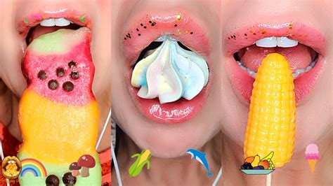 Asmr Eating Satisfying Emoji Food Challenge Meringue Popsicle Jelly