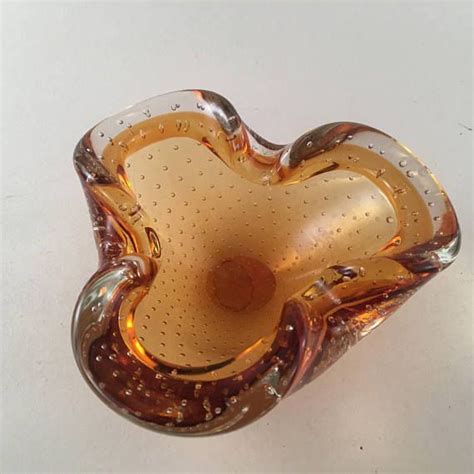 Murano Italian Glass Ashtray With Bullicante Glass Design