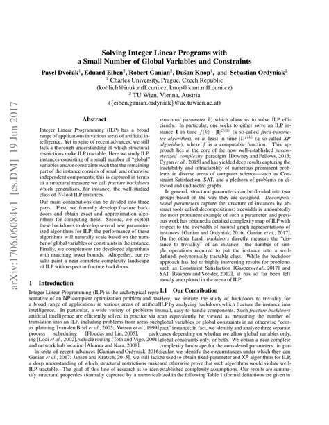 Pdf Solving Integer Linear Programs With A Small Number Of Global Variables And Constraints