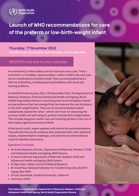 Launch Of Who Recommendations For Care Of The Preterm Or Low Birth