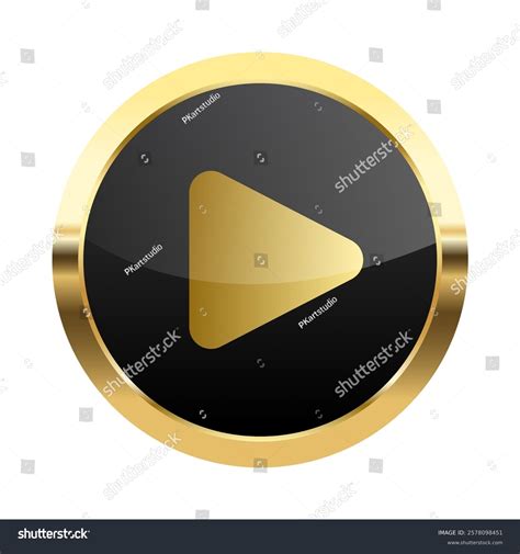 Gold Play Button Golden Black Round Stock Vector Royalty Free