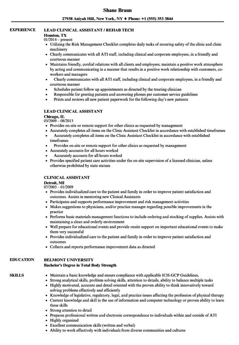 Clinical Assistant Resume Samples Velvet Jobs