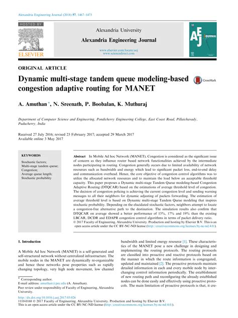 Pdf Dynamic Multi Stage Tandem Queue Modeling Based Congestion Adaptive Routing For Manet