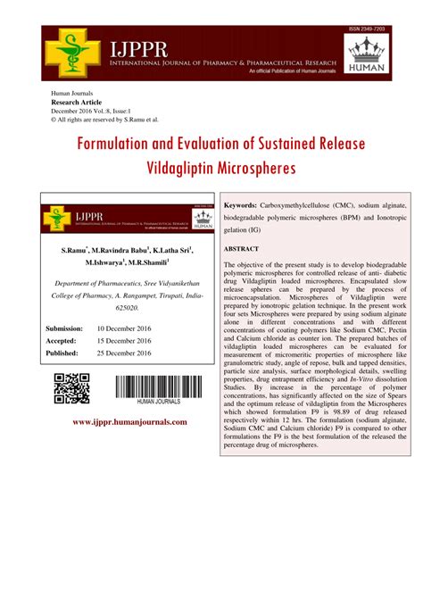 Pdf Formulation And Evaluation Of Sustained Release Vildagliptin Microspheres