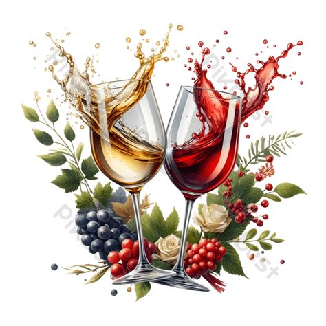 Two Wine Glasses With Splash Of Red And White Png Images Png Free