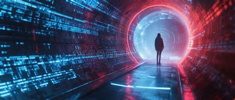 Person Silhouette On Digital Data Background Banner With Abstract Network Information Theme Of