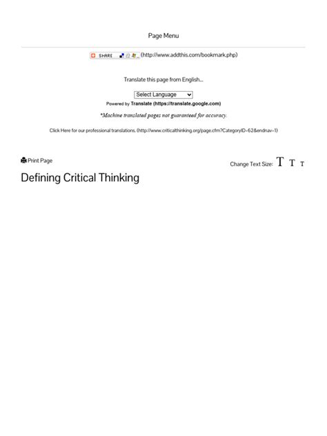Defining Critical Thinking Pdf Critical Thinking Thought
