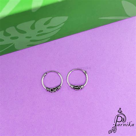 Oxidised Small Size 12mm Silver Bali Hoops Earrings In Pure 925