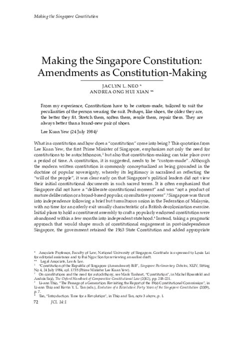 Pdf Making The Singapore Constitution Amendments As Constitution Making