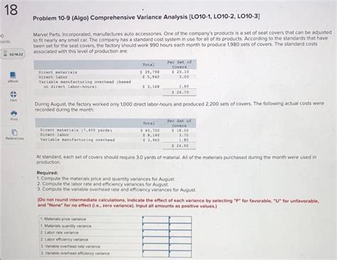 Solved Problem 10 9 Algo Comprehensive Variance Analysis