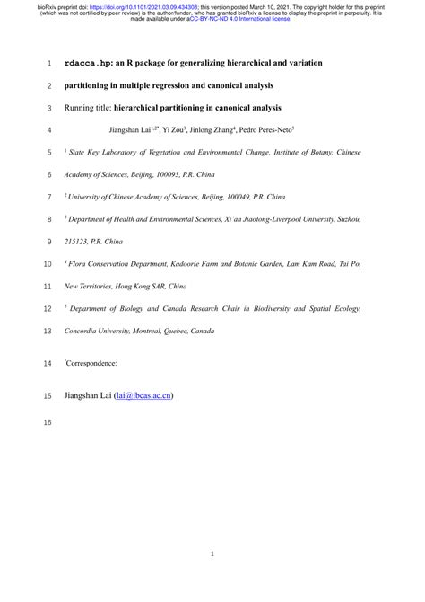 Pdf Rdacca Hp An R Package For Generalizing Hierarchical And Variation Partitioning In