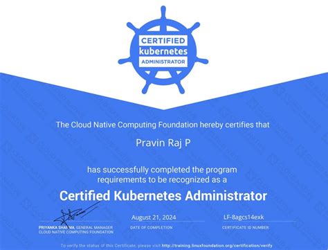 Earned Ckacertified Kubernetes Administrator Pravin Raj Posted On