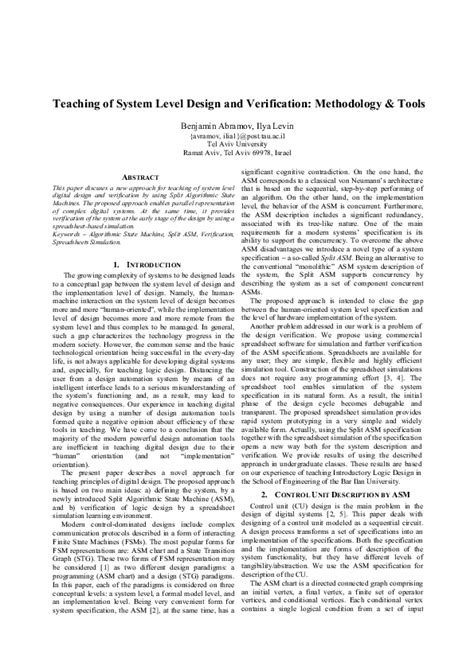 Pdf Teaching Of System Level Design And Verification Methodology And Tools