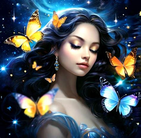 Premium Photo A Woman With Butterflies And Butterflies In Her Hair