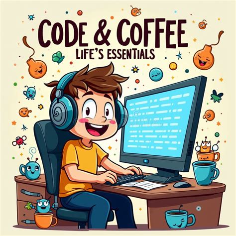 Cheerful Programmer Coding With Coffee T Shirt Design Stock Illustration Illustration Of Cute