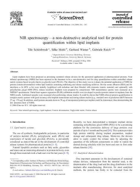 Pdf Nir Spectroscopy—a Non Destructive Analytical Tool For Protein