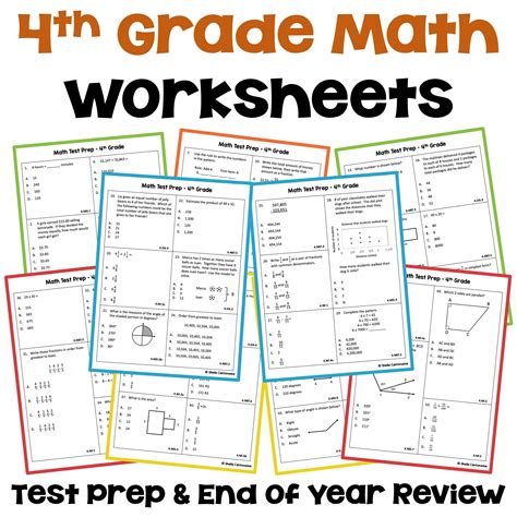 4th Grade Math Review Worksheets Test Prep And Common Core Etsy