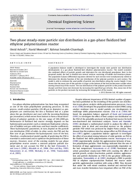 Pdf Two Phase Modeling Of A Gas Phase Polyethylene Fluidized Bed Reactor Navid Mostoufi