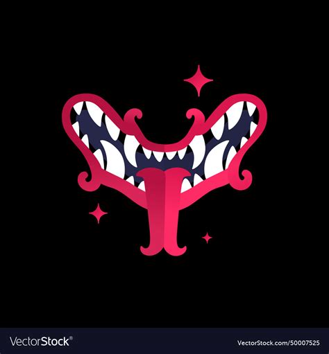 Mouth With Teeth And Red Tongue Silhouette Vector Image