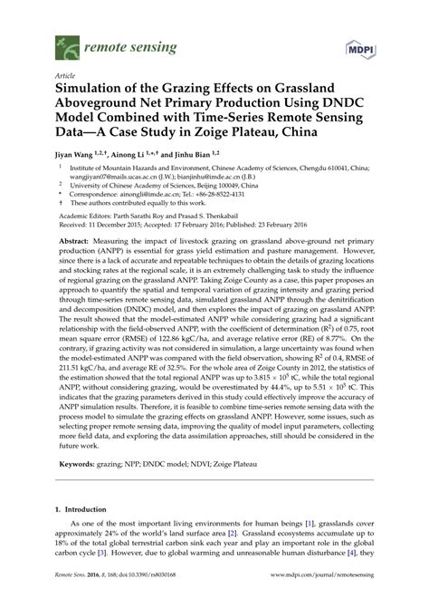 Pdf Simulation Of The Grazing Effects On Grassland Aboveground Net Primary Production Using