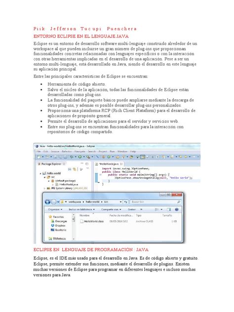 Entorno Eclipse En El Lenguaje Java Pdf Informática Tecnología