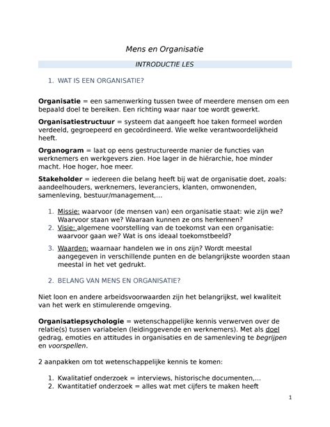 Mens En Organisatie Samenvatting 2021 Mens En Organisatie Introductie