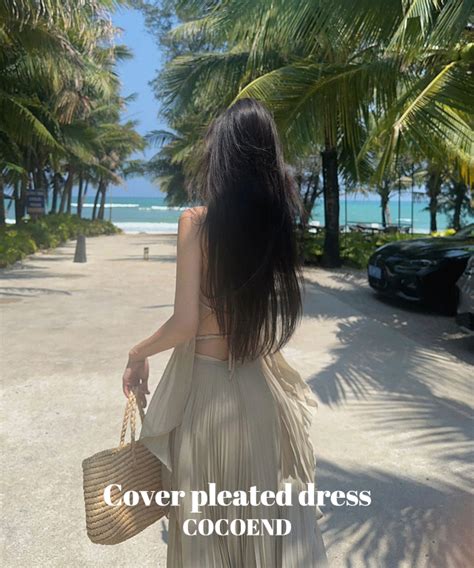 코코앤유 커버플리츠원피스여름 동남아 휴가 코디 밴딩 홀터넥 비치웨어 롱 플레어 신행 셀프웨딩 리조트룩 호캉스 끈나시 민소매