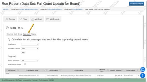 apply an aggregate function to data in a report foundant technologies