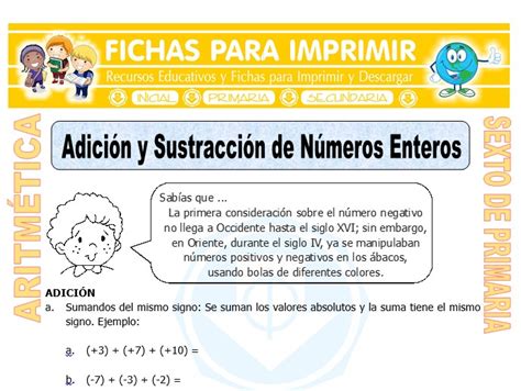 Adición Y Sustracción De Números Enteros Para Sexto De Primaria