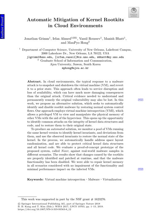 Pdf Automatic Mitigation Of Kernel Rootkits In Cloud Environments