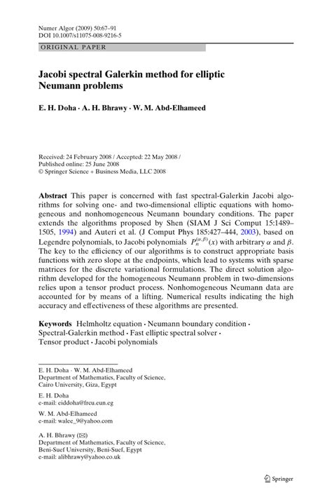 Pdf Jacobi Spectral Galerkin Method For Elliptic Neumann Problems