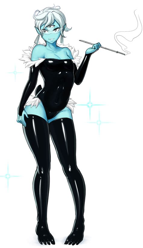 The Big Imageboard Tbib 1girl Bare Shoulders Blue Skin Breasts Cleavage Collarbone Earrings