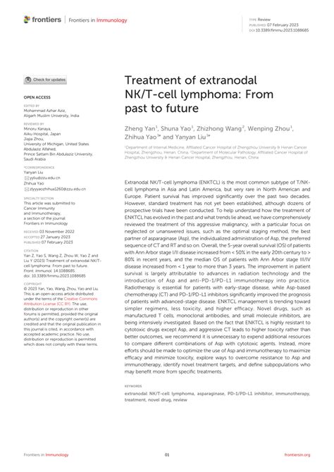 Pdf Treatment Of Extranodal Nkt Cell Lymphoma From Past To Future