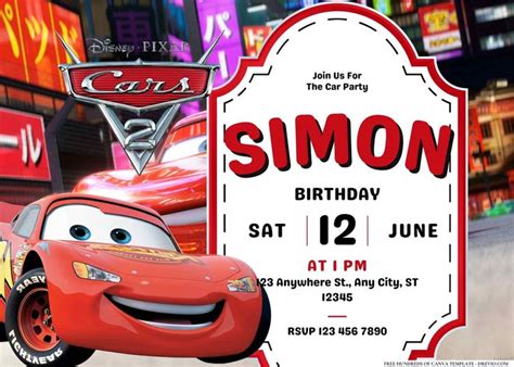 Lightning Mcqueen Birthday Invitations Cars Lightning Mcqueen Birthday