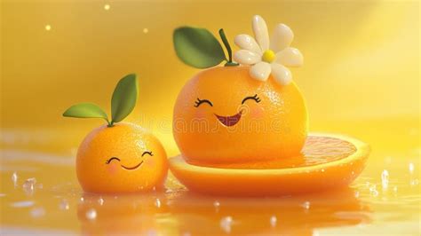 Cartoon Oranges With Flowers Floating On Citrus Juice Stock Illustration Illustration Of