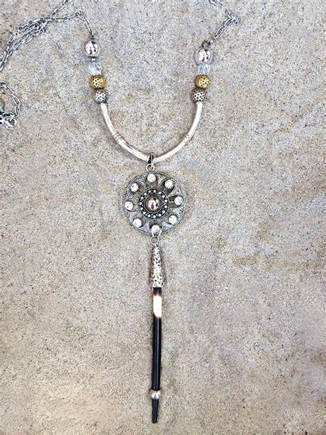 Unique Handmade Boho Necklace Tribal Porcupine Quill Festival