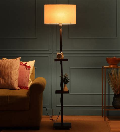Buy Louise Off White Fabric Shade Shelf Floor Lamp With Wood Base At 42