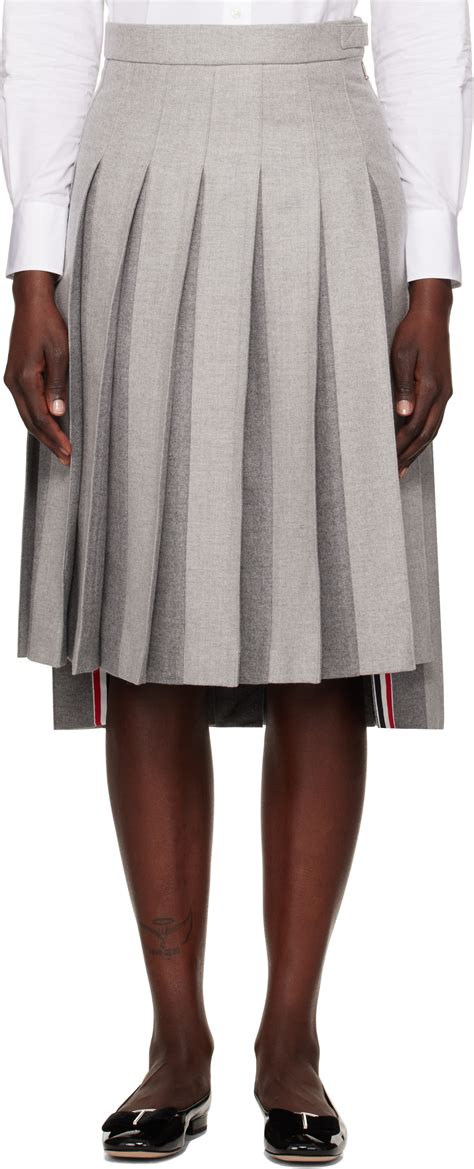 Thom Browne Gray Wool Flannel 2003 Classic Pleated Midi Skirt Thom Browne