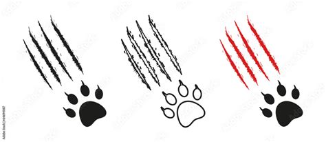 Cat Paw Print With Scratches Claw Marks Black Silhouette Outline